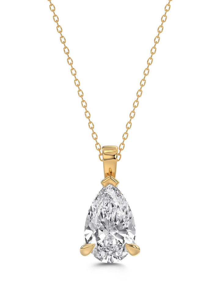 18ct yellow gold Laboratory Grown 1.50ct pear cut diamond pendant on c ...