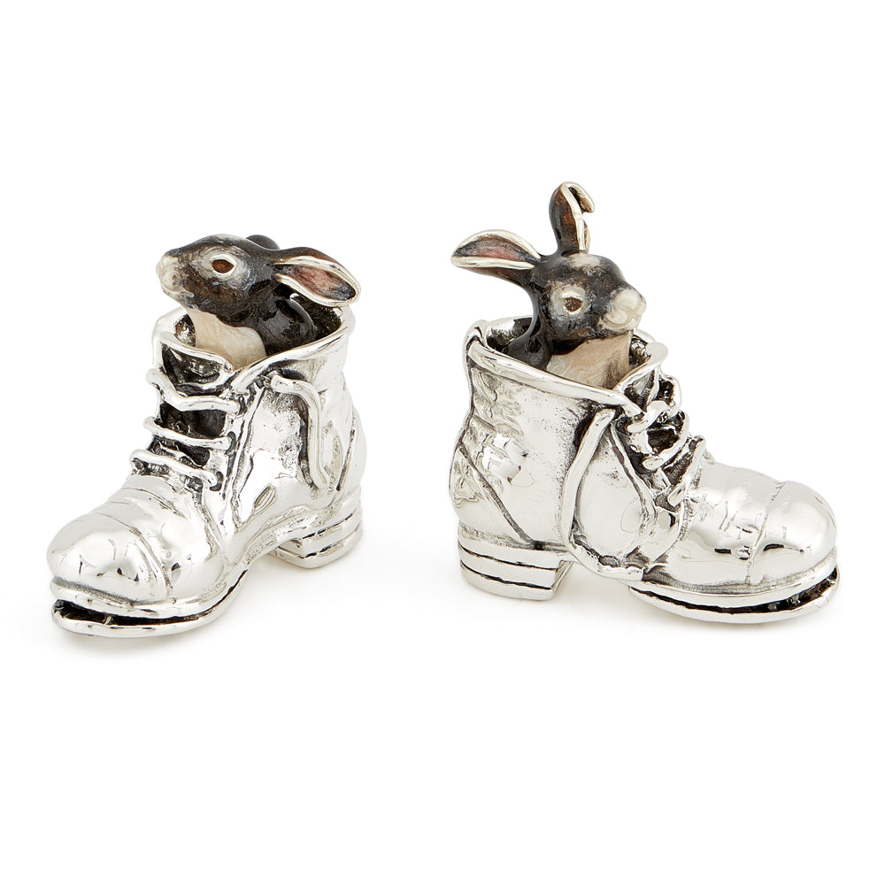Saturno Silver & Enamelled Rabbits in Shoe – Grey Couple – Offord & Sons