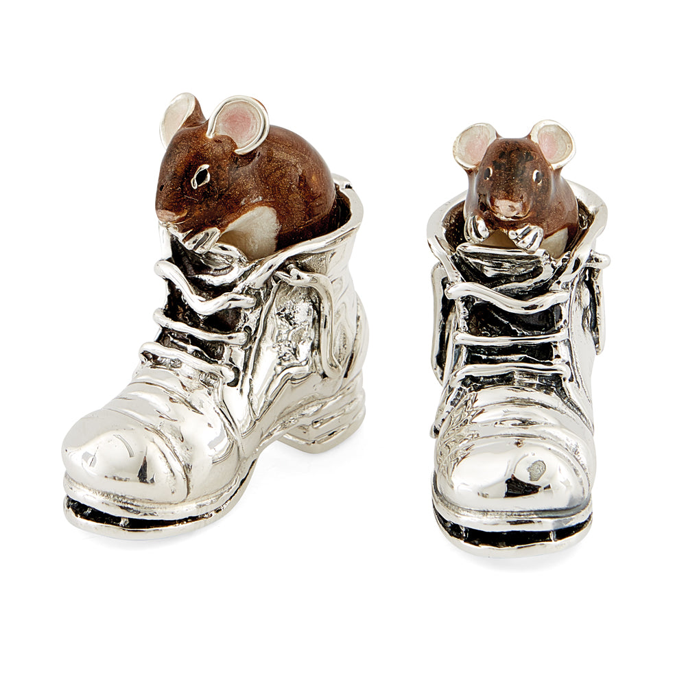 Saturno Silver & Enamelled Mouse in Boot – Brown – Offord & Sons