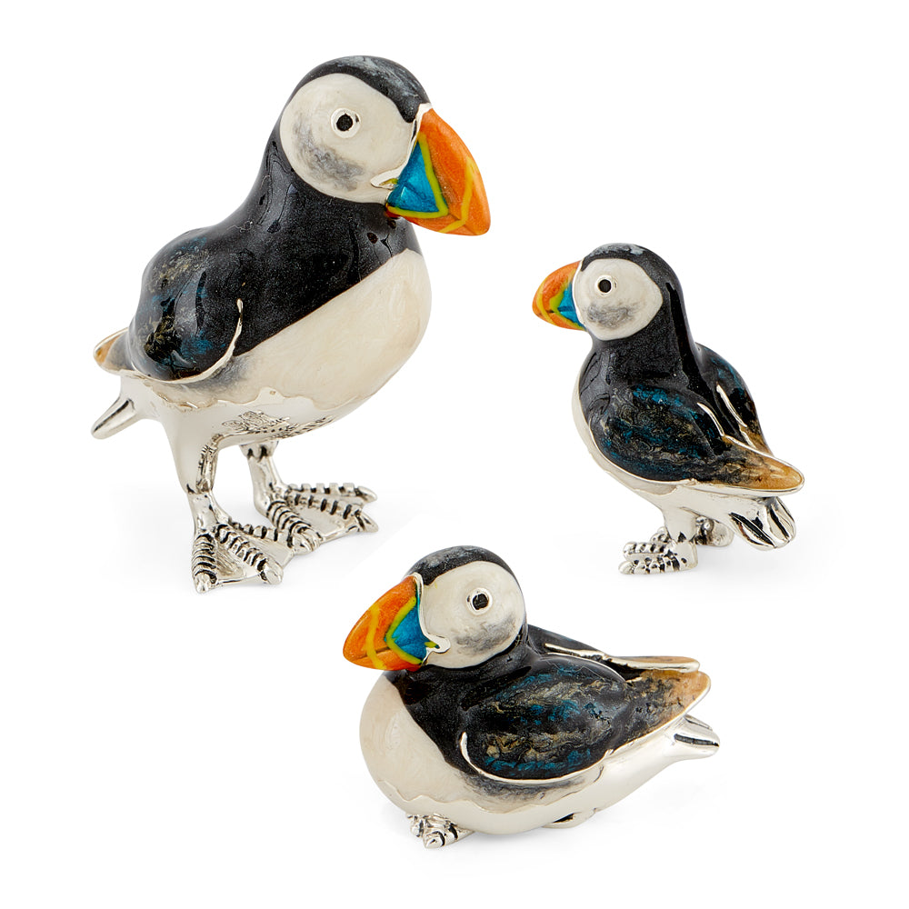 Saturno Silver & Enamelled Puffin Family – Offord & Sons