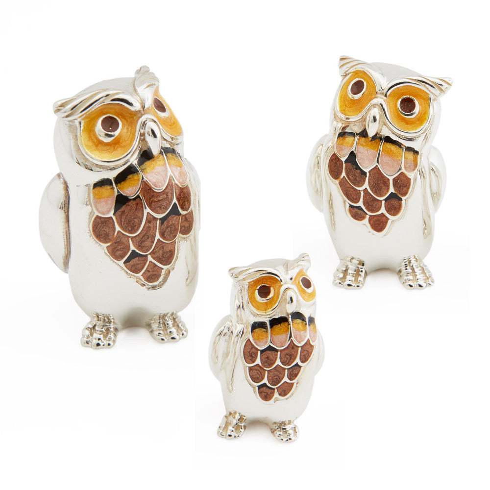 Saturno Silver & Enamelled Inquisitive Owl Family – Offord & Sons