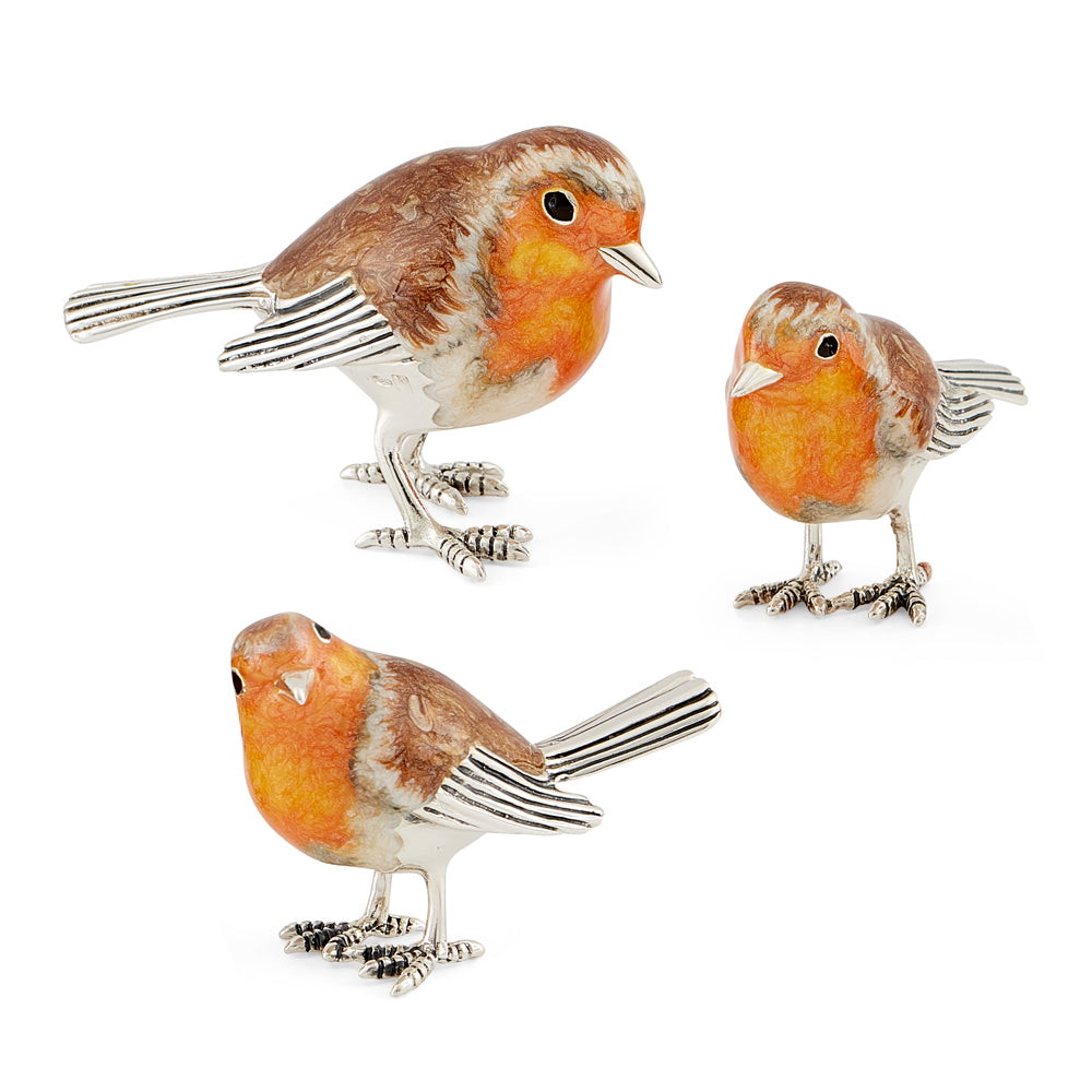 Saturno Silver & Enamelled Robin Family – Offord & Sons