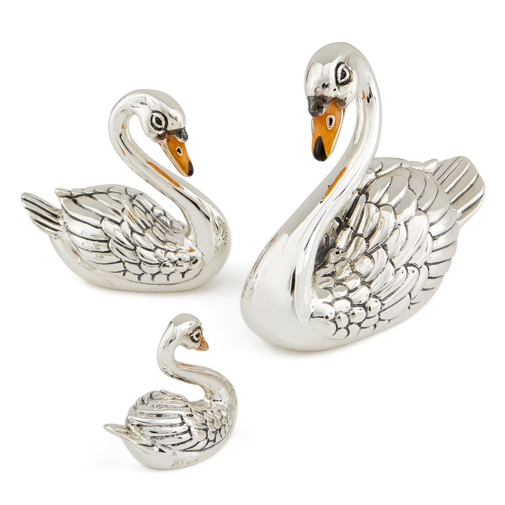 Saturno Silver & Enamelled Swan Family – Offord & Sons